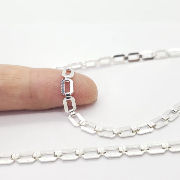 Sterling Silver Flat Elongated Box Chain. 4.2mm x 6mm - InTheWorksBeads